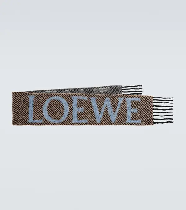 Loewe Fringed Logo Alpaca And Wool-blend Scarf - Blue