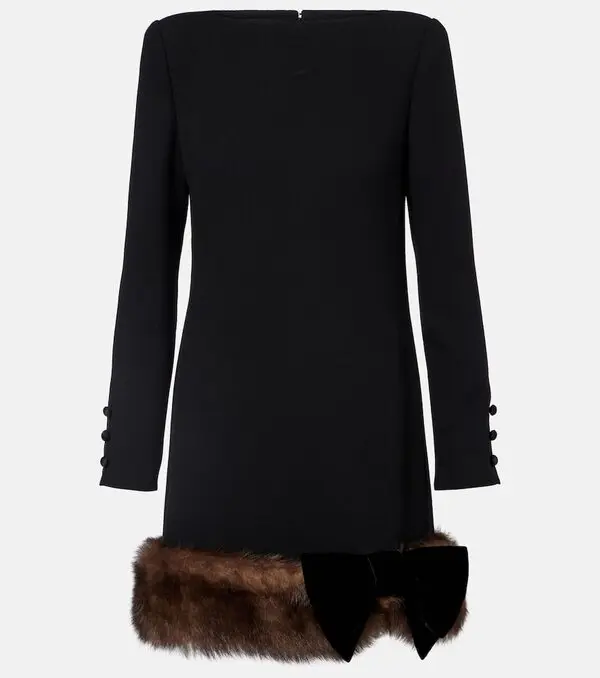 Valentino Garavani Turtleneck Mini Dress With Shearling Trim In Black - 20%  Off | Editorialist