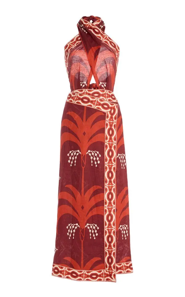 Johanna Ortiz Buen Viento Linen Maxi Dress - Red