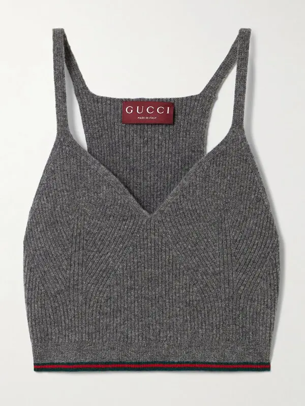 Gucci Striped Ribbed Wool-blend Camisole - Gray