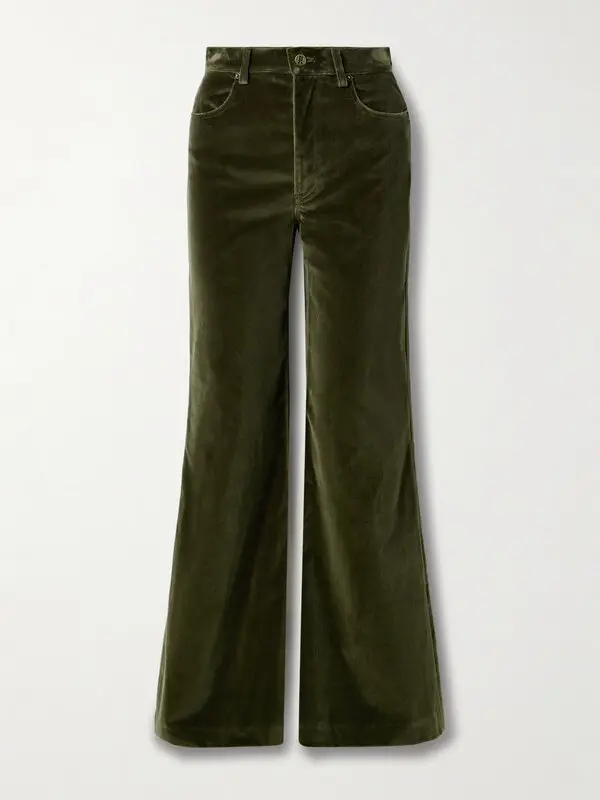 La DoubleJ Cotton-velvet Flared Pants - Green