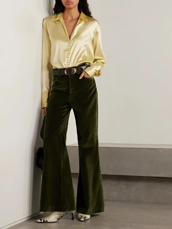 La DoubleJ Cotton-velvet Flared Pants - Green
