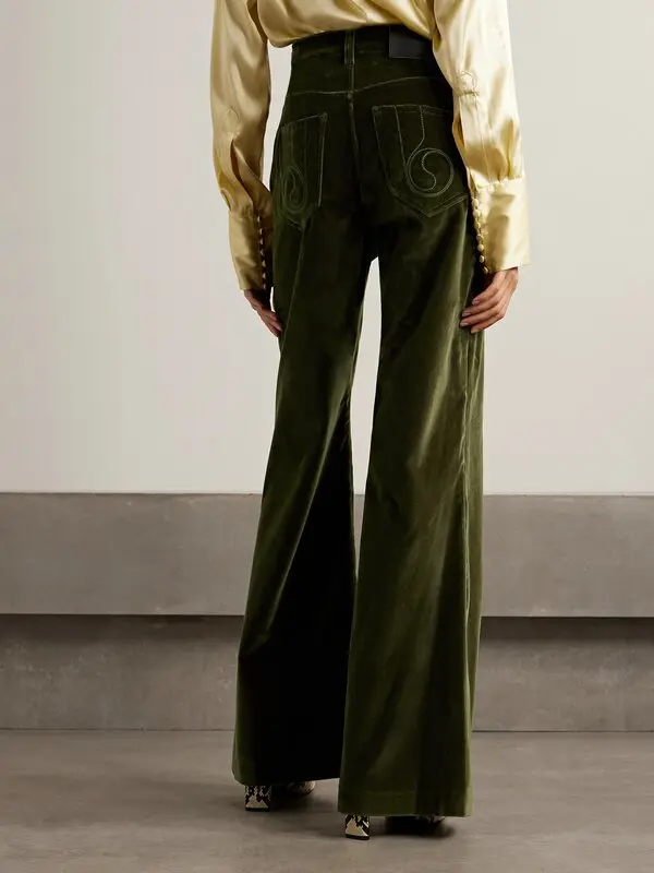 La DoubleJ Cotton-velvet Flared Pants - Green