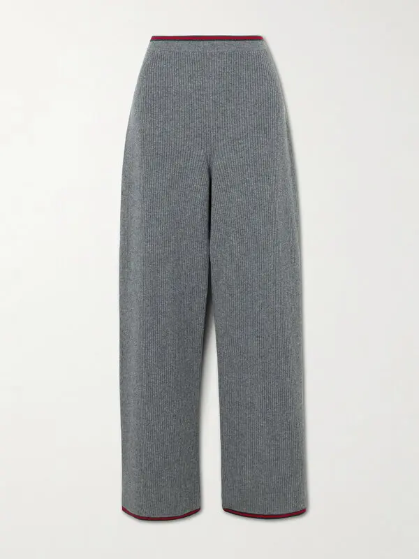 Gucci Striped Ribbed Wool-blend Wide-leg Pants - Gray