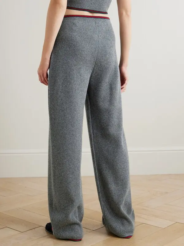 Gucci Striped Ribbed Wool-blend Wide-leg Pants - Gray
