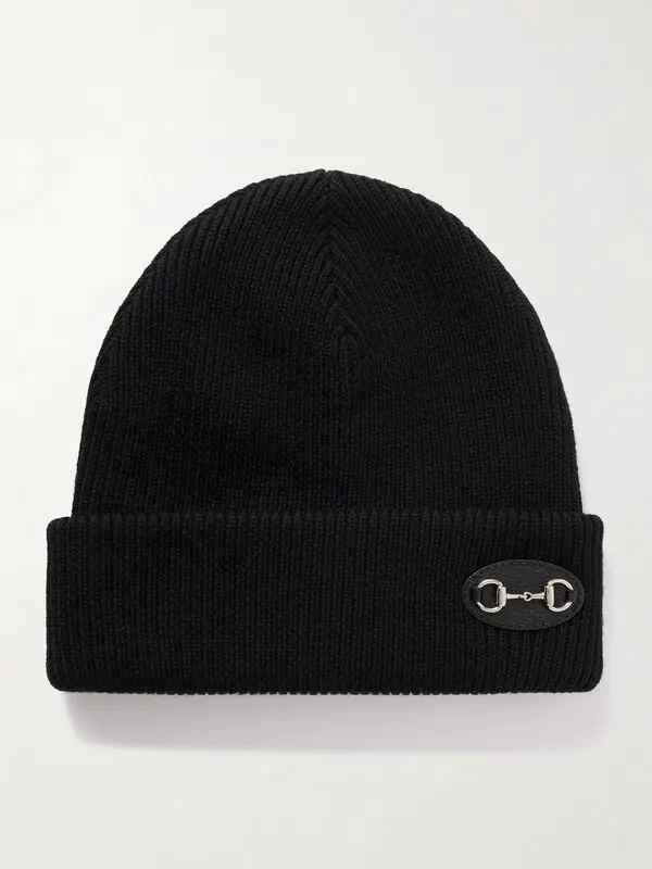 Gucci Horsebit Ribbed Wool Beanie - Black