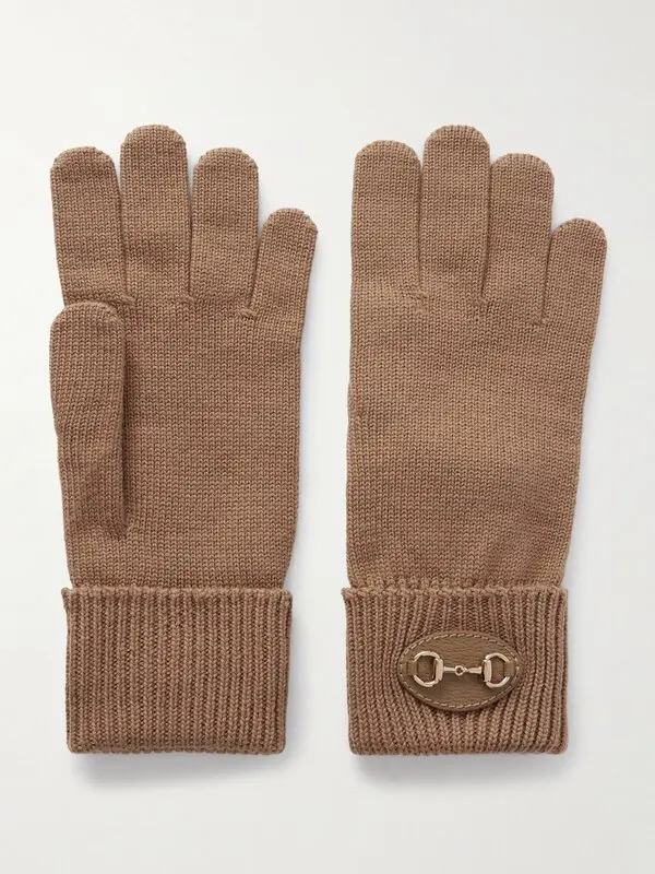 Gucci Horsebit-detailed Leather-trimmed Gloves - Neutrals