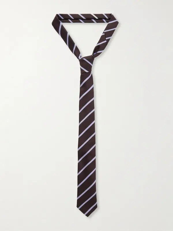 THE FRANKIE SHOP Lene Striped Twill Tie - Brown