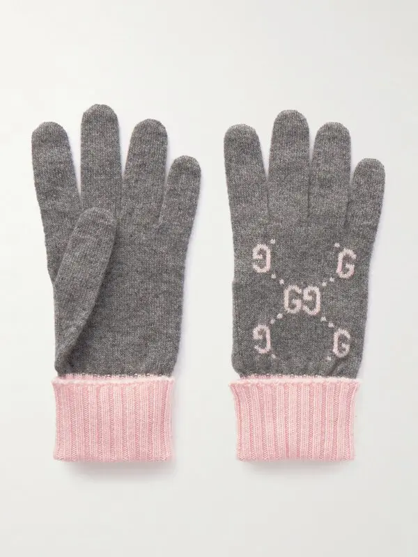 Gucci Jacquard-knit Cashmere Gloves - Gray
