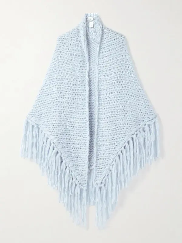 Suzie Kondi Zoofka Fringed Cashmere Shawl - Blue
