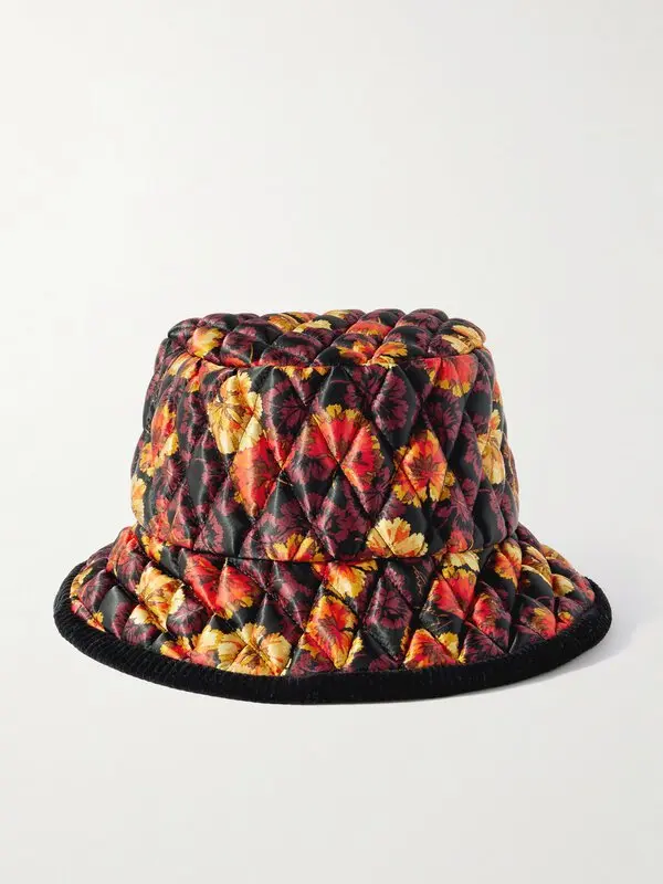 Burberry Corduroy-trimmed Quilted Floral-print Bucket Hat - Multi