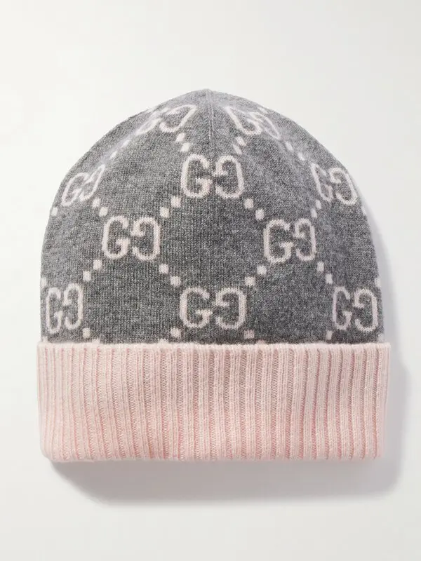 Gucci Jacquard-knit Cashmere Beanie - Gray