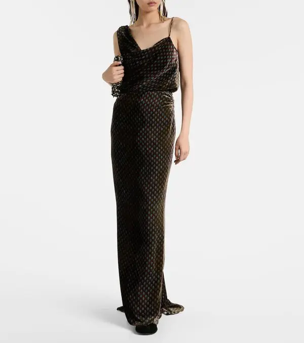 Dries Van Noten Printed Satin Maxi Skirt