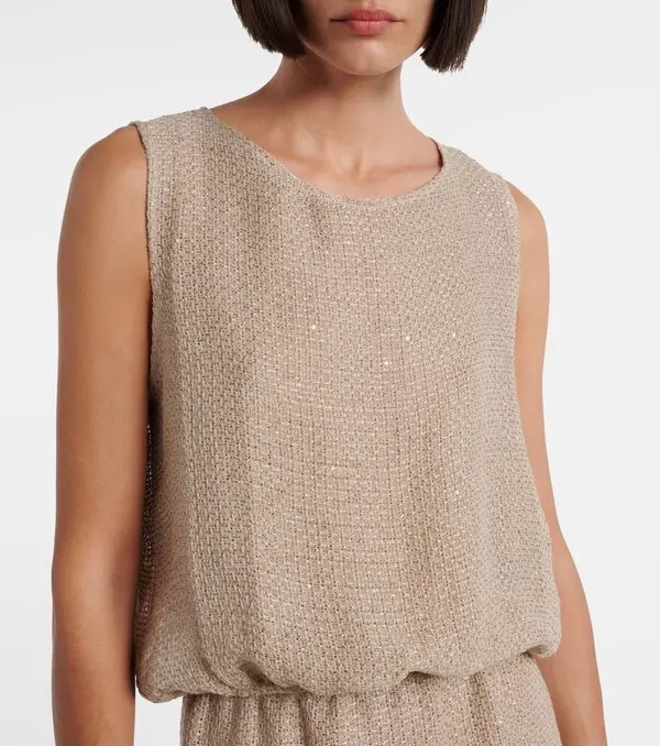 LESET Stella Sequined Linen-blend Top - Beige