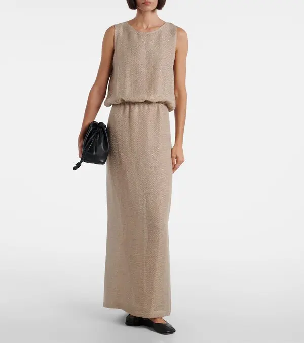 LESET Stella Sequined Linen-blend Top - Beige