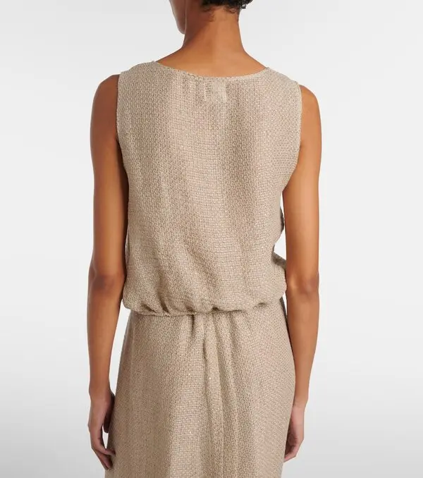 LESET Stella Sequined Linen-blend Top - Beige