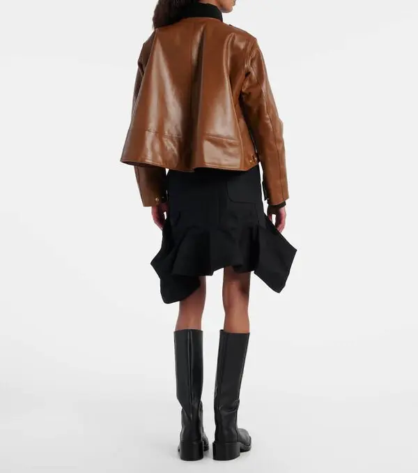 Sacai X Carhartt Asymmetric Leather Jacket - Brown