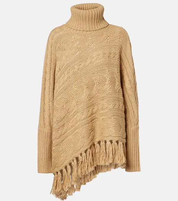 Goldbergh Asymmetrical Turtleneck Wool-blend Sweater With Fringing
