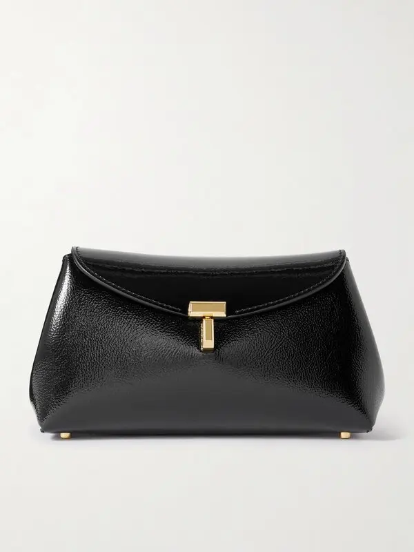 TOTÊME - T-Lock Mini Textured Patent-Leather Clutch
