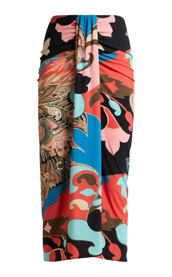 Etro Printed Jersey Sarong Midi Skirt - Multi
