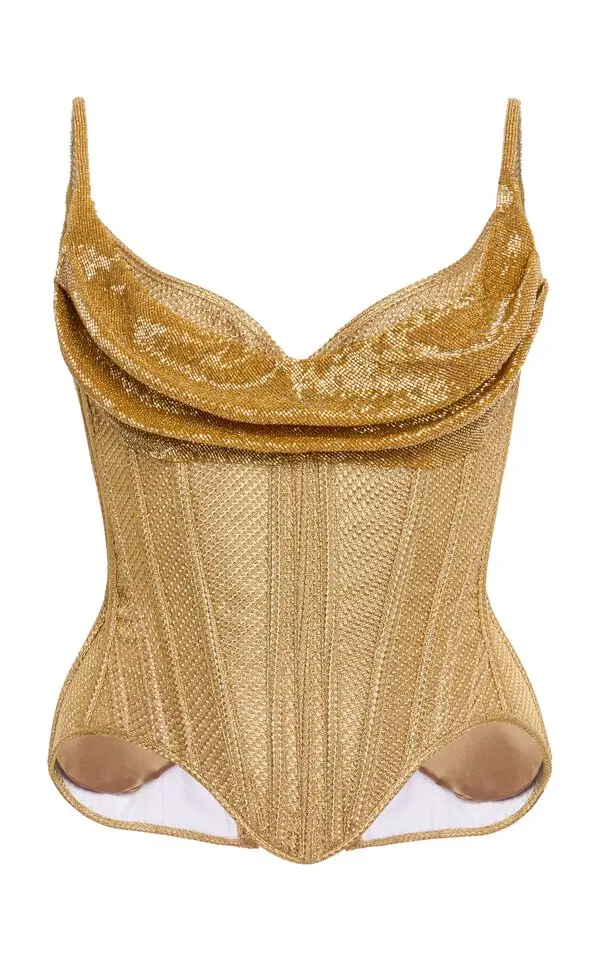 WIEDERHOEFT Salon Corset In Basketweave Lam - Gold