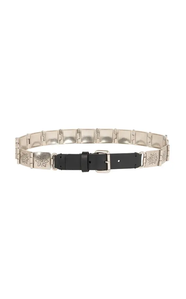 Etro Engraved Metal And Leather Belt - Silver