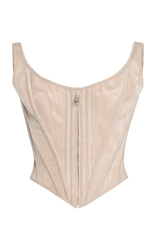 WIEDERHOEFT Zip-front Venus Corset In Moire - Silver