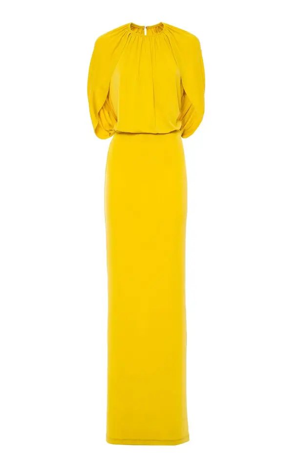 DES_PHEMMES Crepe Maxi Cape Dress - Yellow
