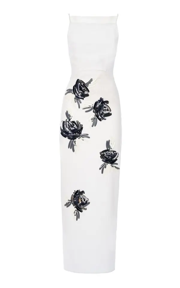 DES_PHEMMES Floral Bead-embellished Maxi Dress - Off-white