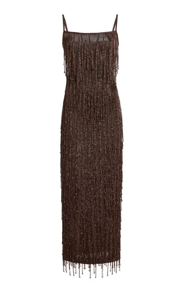 Cult Gaia Ola Beaded Metallic-knit Midi Dress