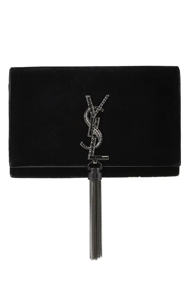 Saint Laurent Velvet Kate Tassel Wallet On Chain - Black