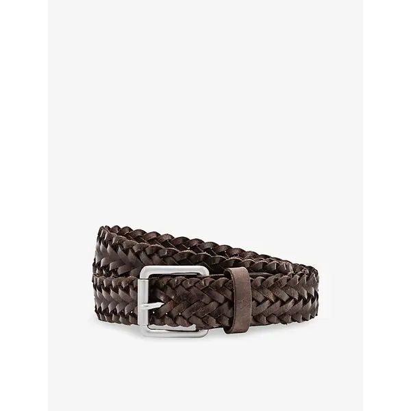 REISS Woven Leather Belt - Chocolate