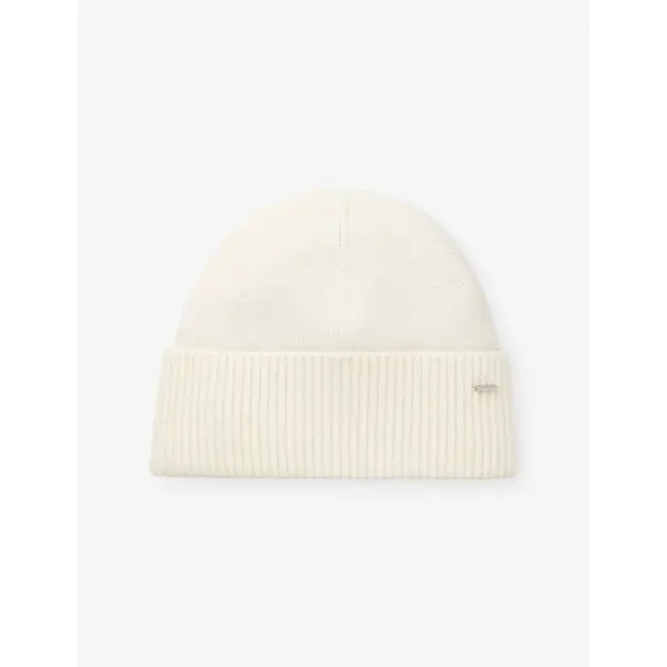 Hugo Boss Logo-plaque Cashmere Beanie - Open White