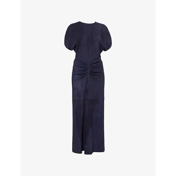 Victoria Beckham Gathered-waist Velvet Midi Dress