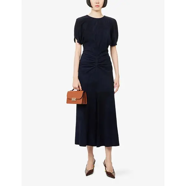 Victoria Beckham Gathered-waist Velvet Midi Dress