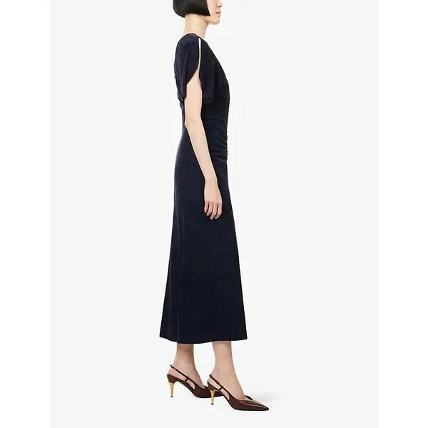 Victoria Beckham Gathered-waist Velvet Midi Dress