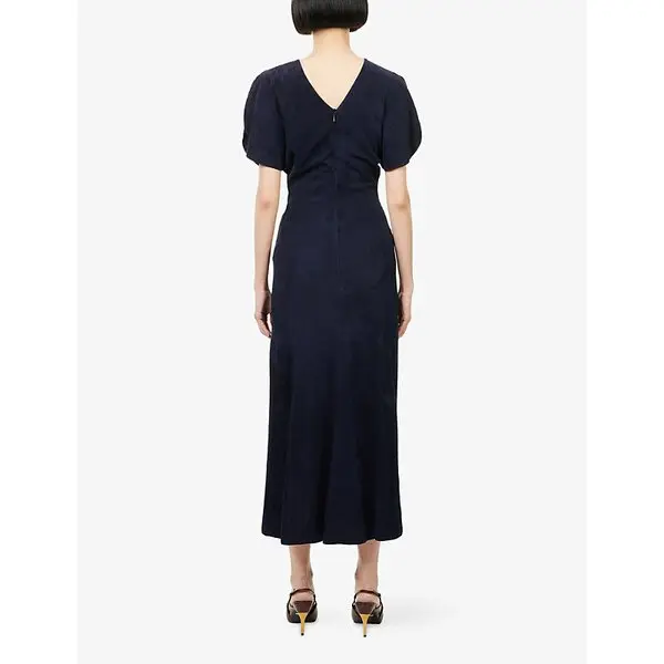 Victoria Beckham Gathered-waist Velvet Midi Dress