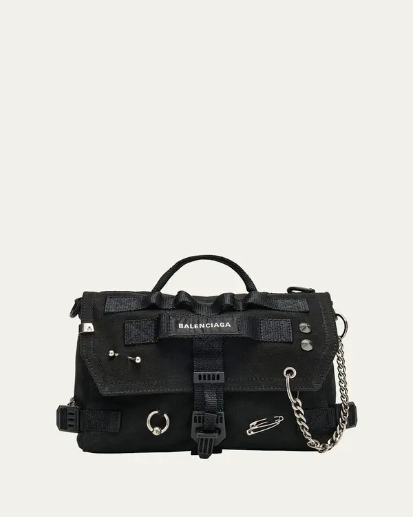 Balenciaga Pierced Canvas Army Messenger Bag - Noir