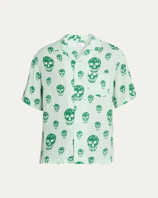 Alexander McQueen Skulls Crepe De Chine Camp Shirt - Green