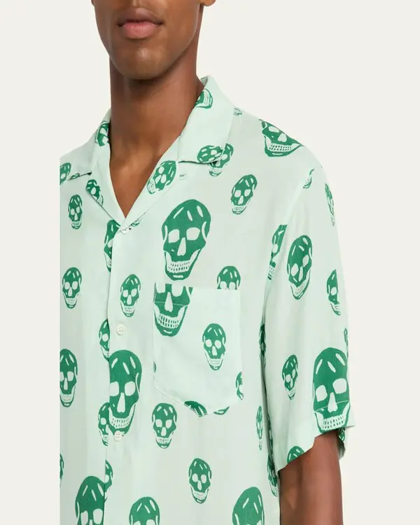Alexander McQueen Skulls Crepe De Chine Camp Shirt - Green
