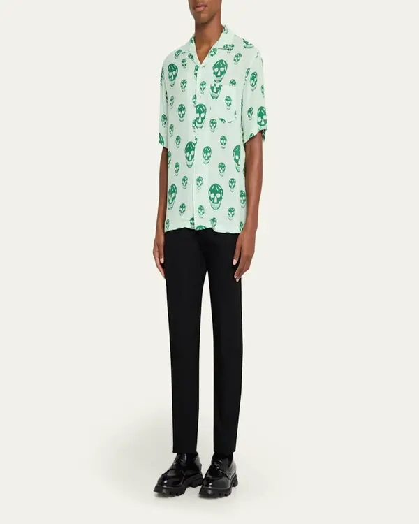 Alexander McQueen Skulls Crepe De Chine Camp Shirt - Green