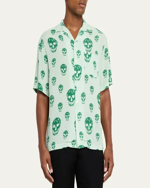 Alexander McQueen Skulls Crepe De Chine Camp Shirt - Green