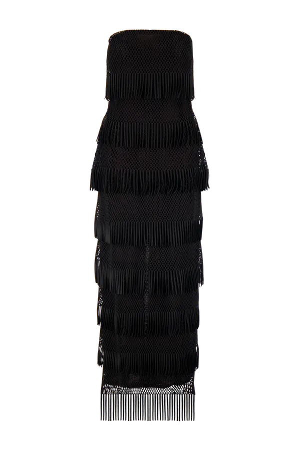 Lela Rose Macrame Lace Column Dress - Black