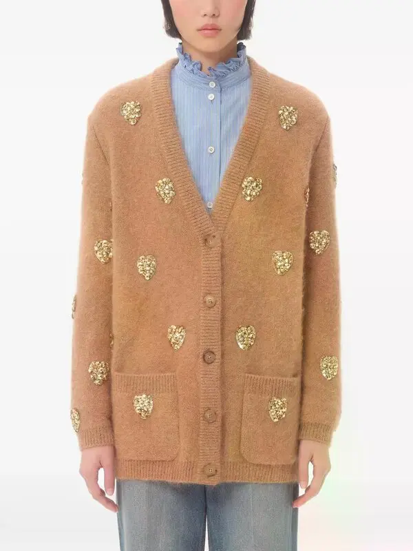 Valentino Garavani Embroidered Heart Cardigan - Neutrals
