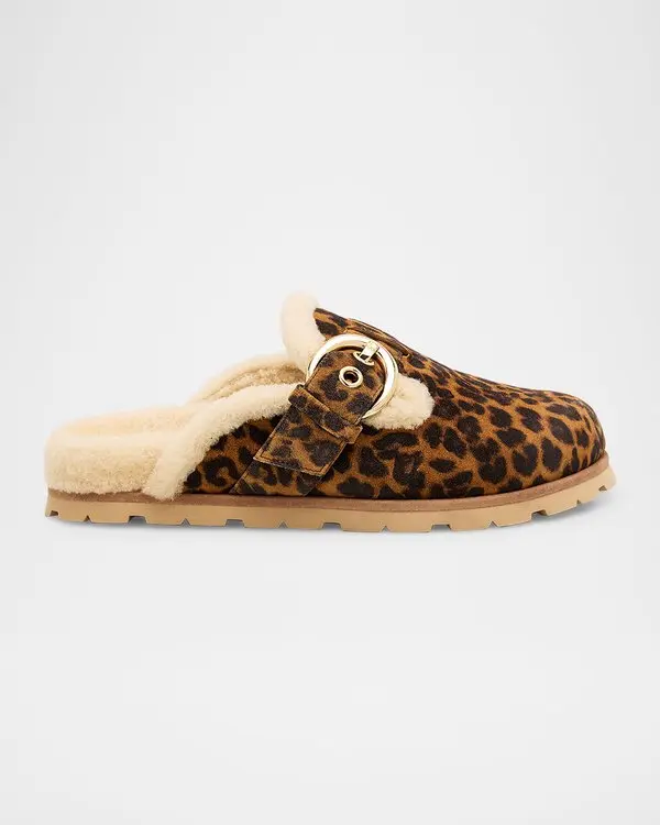 STUART WEITZMAN Chrystie Shearling-lined Mules - Leopard