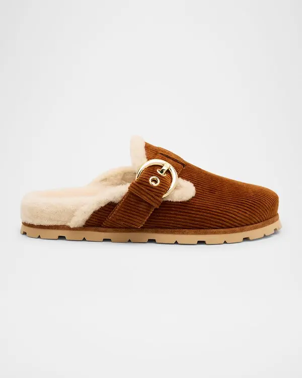 STUART WEITZMAN Chrystie Shearling-lined Corduroy Mules - Doe/vanill