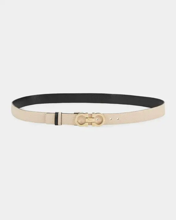 FERRAGAMO Gancini-buckle Reversible Leather Belt - Macadamia