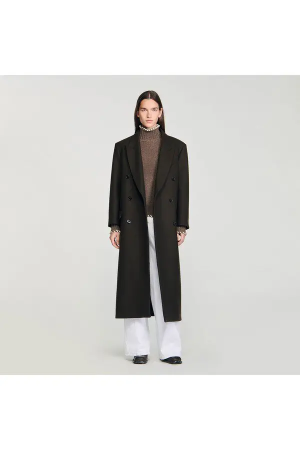 Sandro Long Oversized Wool Coat - Brown