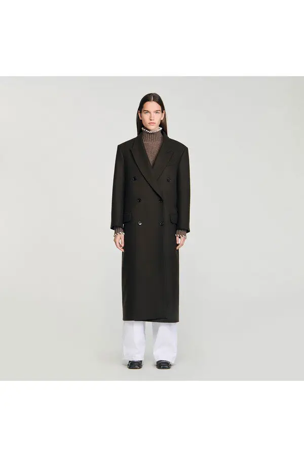 Sandro Long Oversized Wool Coat - Brown