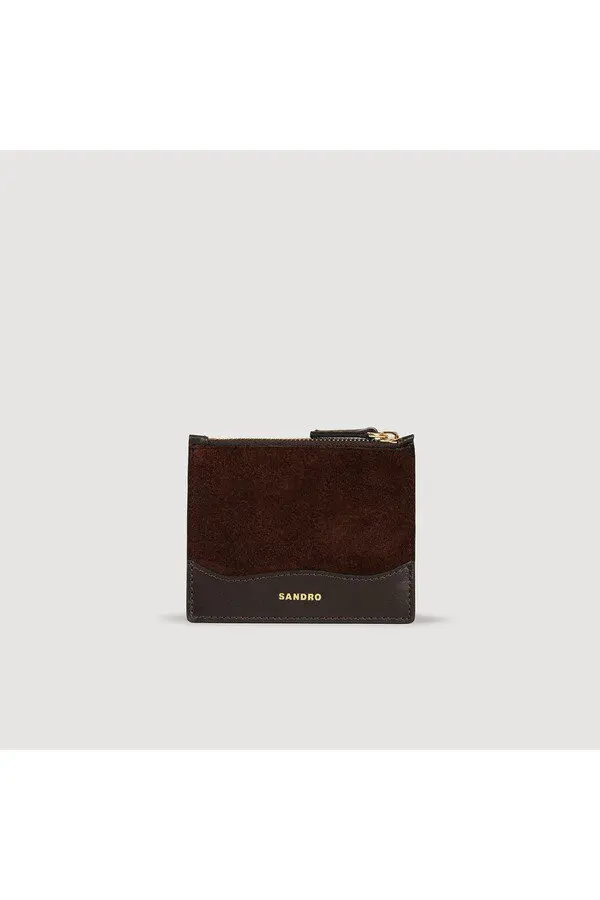 Sandro Leather And Suede Cardholder - Natural